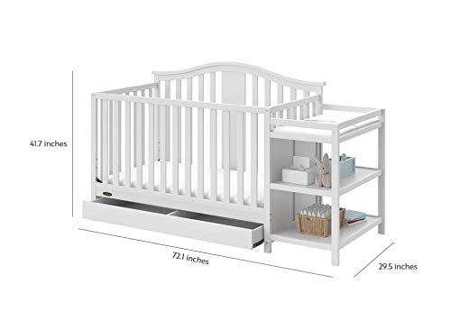 Graco Solano 4-in-1 Convertible Crib and Changer with Drawer (White) – Crib and Changing Table Combo with Drawer, Includes Changing Pad, Converts to Toddler Bed, Daybed and Full-Size Bed
