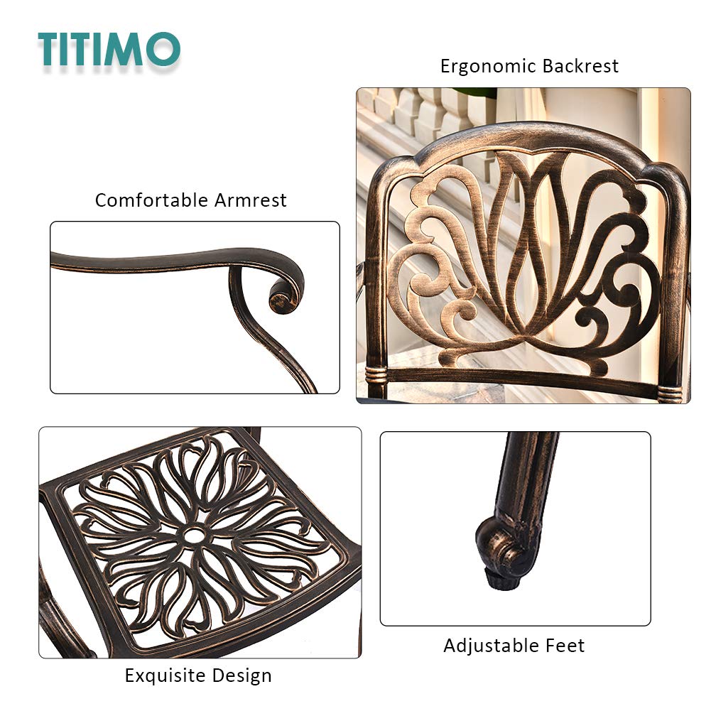 TITIMO 3 Piece Outdoor Bistro Round Table Set Cast Aluminum Table and Chairs Patio Furniture Antique Bronze