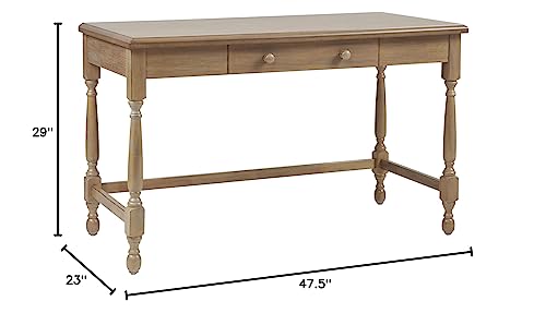 MARTHA STEWART Tabitha Solid Wood Writing Table with Metal Glides Drawer for Storage Living Room Furniture, Home Office Small Computer Desk, Turned Legs, 47.5" W x 23" D x 29" H, Natural