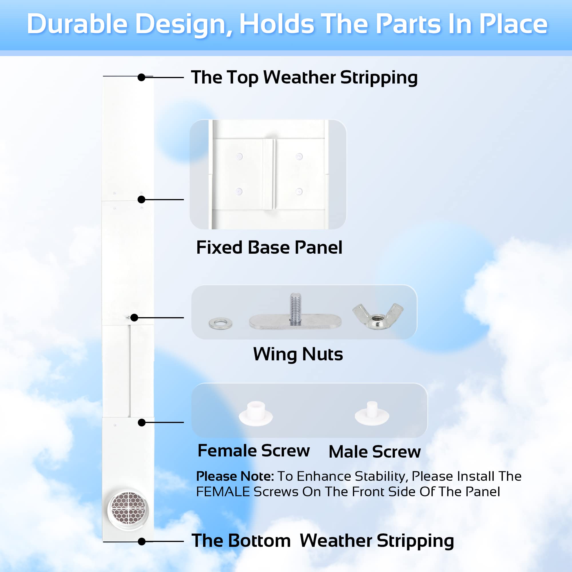 Garfine Portable AC Window Seal Kit Compatible with 5.9 inch Hose, Max Length 52.3”, Window Vent Kit with Vent Screen, 2 Types of Weather Stripping and Window Lock for Window & Patio Sliding Door