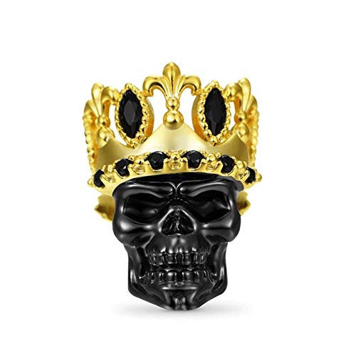 GNOCE Crown Skull Charm Bead Sterling Silver 18K Gold Plated Black Charm Bead Fit Bracelet/Necklace for Women Wife