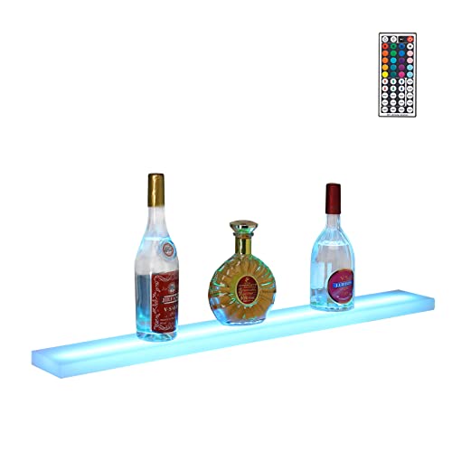 ROVSUN 1 Step 36 Inch Wall Mounted LED Lighted Liquor Bottle Display Shelf Bar Shelf with Remote Control, Illuminated Liquor Shelves LED Bar Shelves for Commercial Home Man Cave Bar Accessories