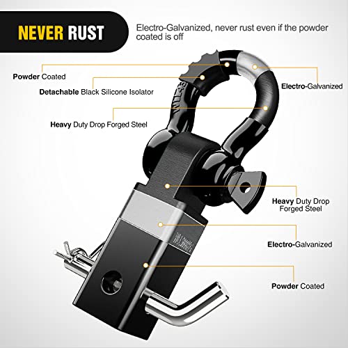 Nilight Shackle Hitch Receiver 2Inch 45000 LBs Breaking Strength 3/4" D Ring Shackle w/Trailer Hitch Pin Heavy Duty Solid Recovery Towing Kit for Trucks Jeeps Off-Road,2 Years Warranty