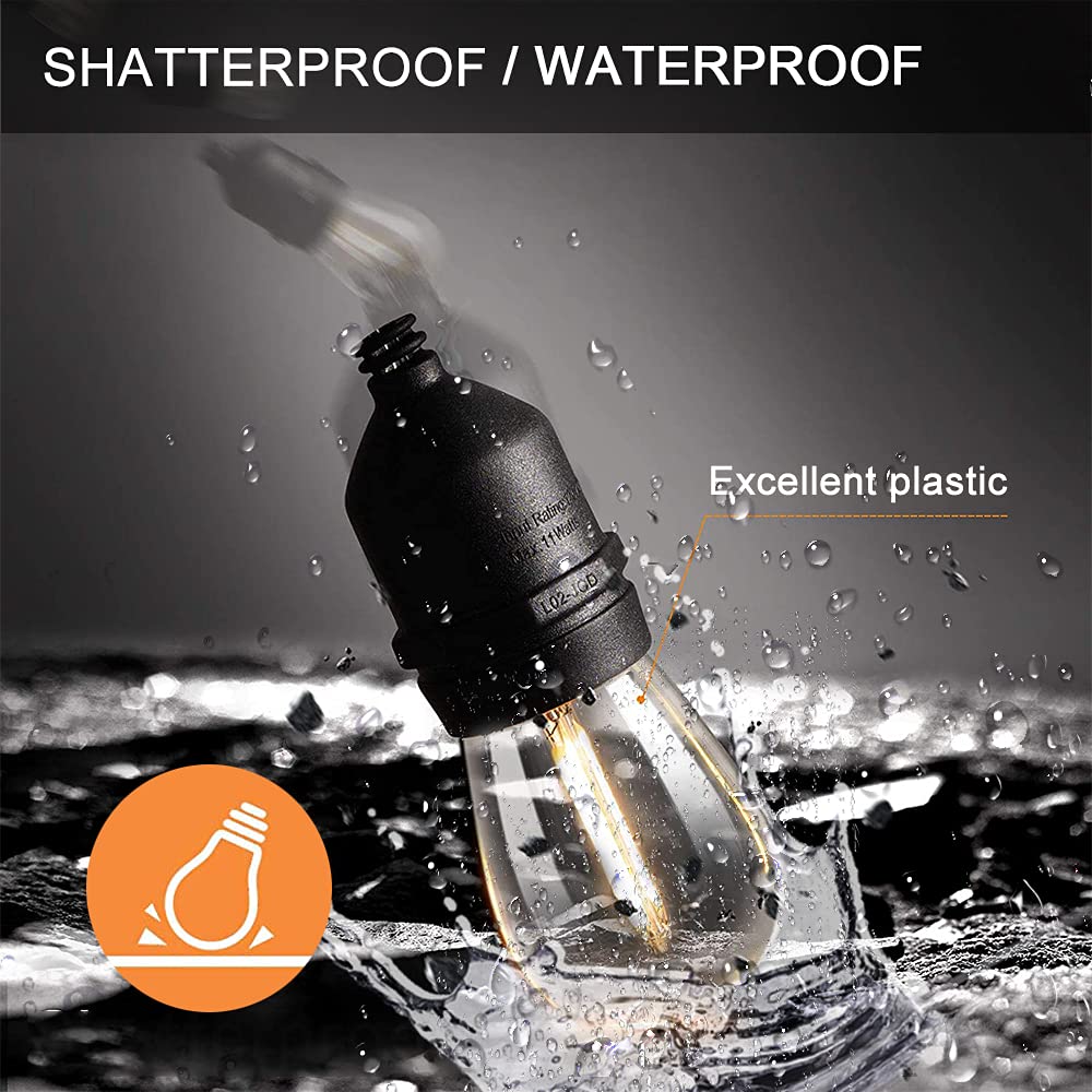 Eyanur15 Pcs Shatterproof & Waterproof S14 Outdoor String Light Bulb–1W S14 led Bulb-Use to Replace 11W, Warm White 2200K,70LM,Plastic Bulbs, E26 Base