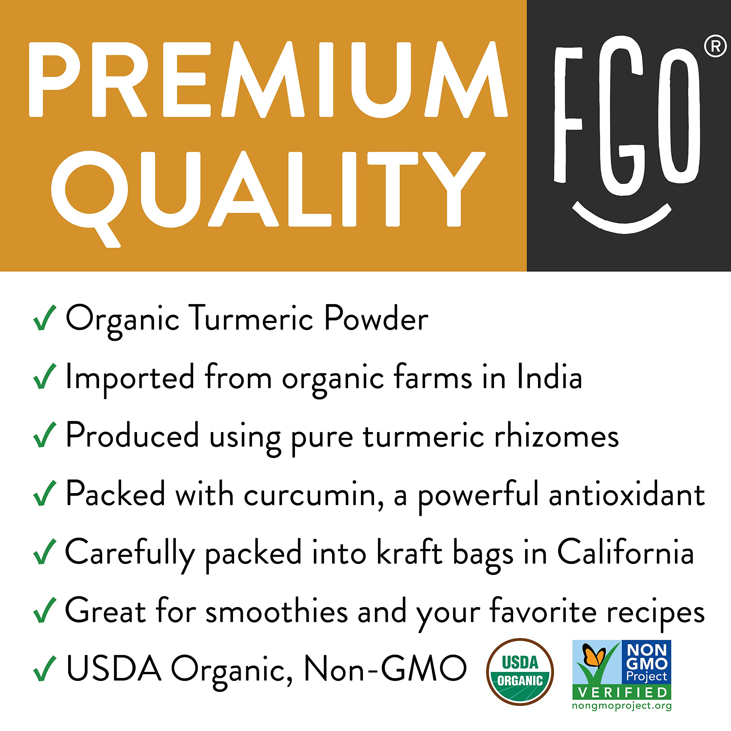 FGO Organic Turmeric Powder w/Curcumin, 100% Raw from India, 16oz, Packaging May Vary (Pack of 1)