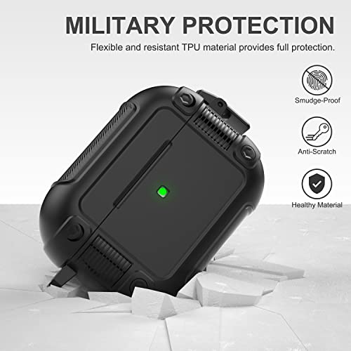 Winproo Airpods Pro 2 Case Cover with Side Lock, Military Airpods Pro 2nd Generation Case Hard Shell Full-Body Shockproof Protective Airpods Pro Skin with Keychain [Black]