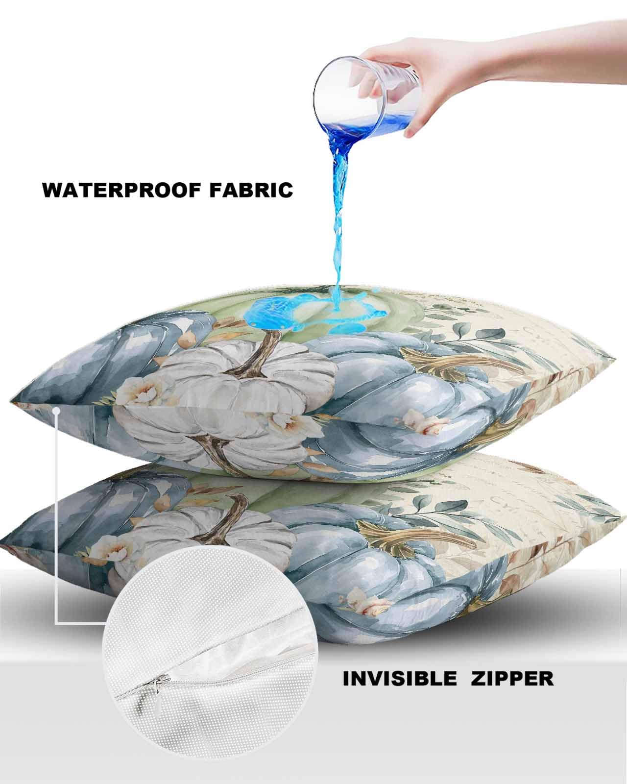 MUSWEDSEP Outdoor Pillow Covers Pack of 2,Fall Thanksgiving Pumpkin Green Blue Farm Plants Waterproof Throw Pillow Cover Decorative Cushion Case for Patio Garden Couch Sofa,Retro Letter Pillowcase