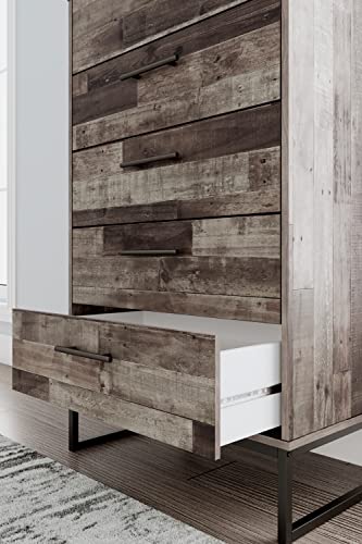 Signature Design by Ashley Neilsville Industrial 5 Drawer Chest of Drawers with Smooth-Gliding Drawers and Safety Stop, Gray