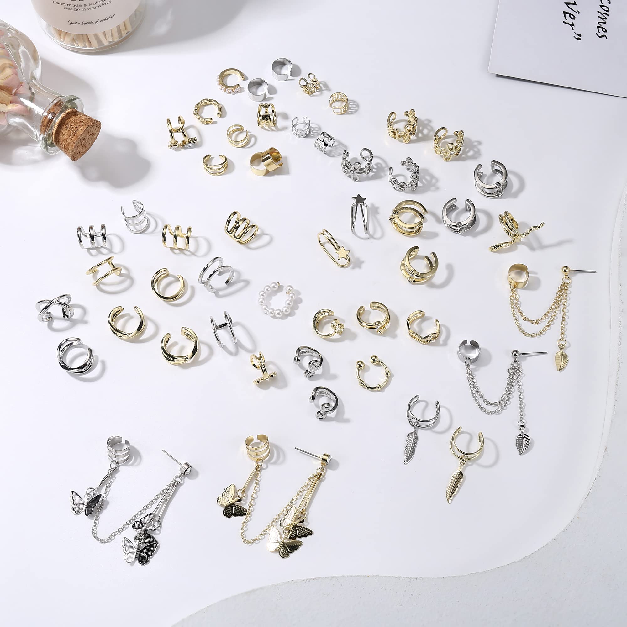 HAIAISO 51Pcs Ear Cuffs for Women Non Piercing Adjustable Ear Cuff Earrings Cuff Chain Earring Clip On Cartilage Helix Wrap Earrings