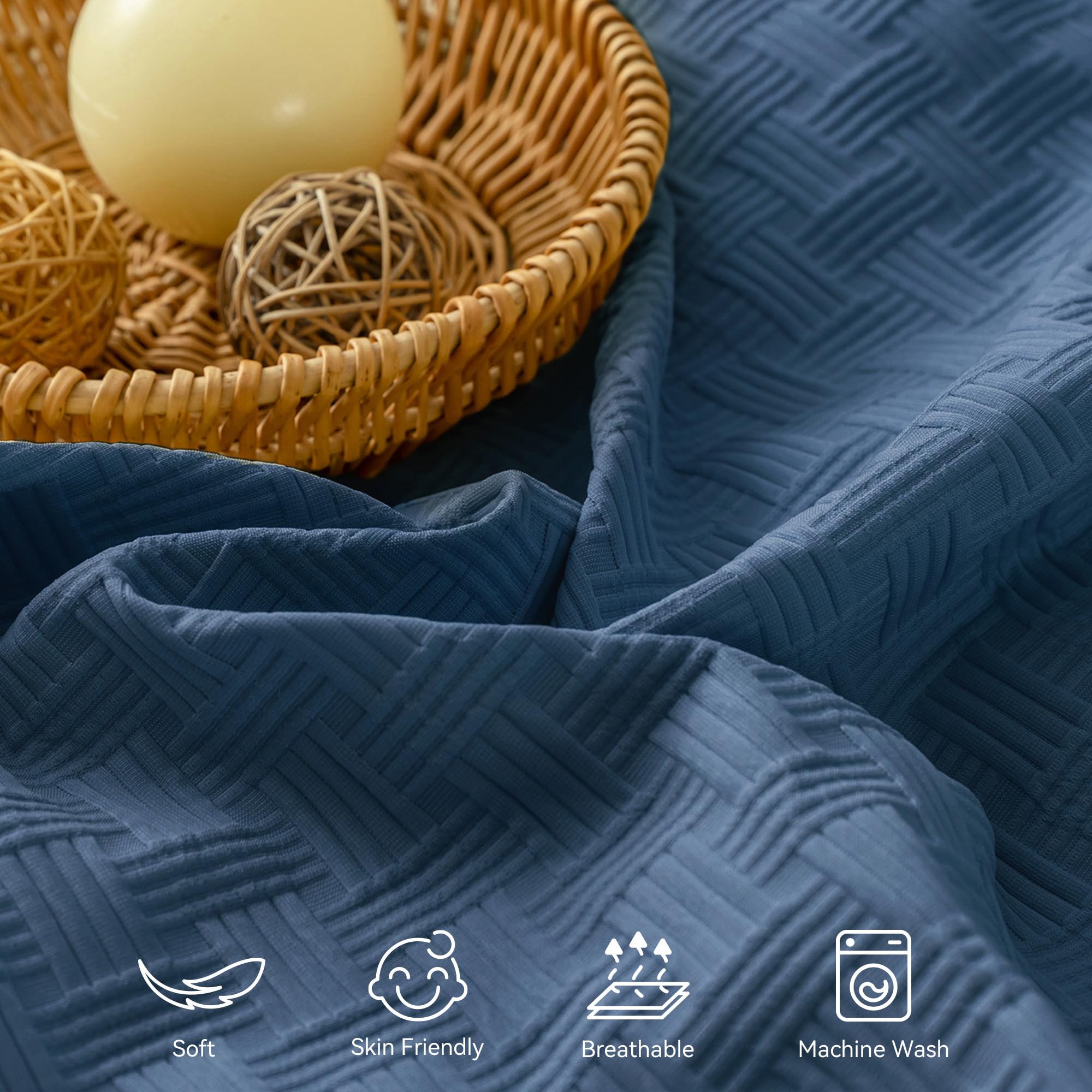 JELLYMONI Blue Duvet Cover Full Size - 3 Pieces Soft and Breathable Microfiber Knitted Jacquard Waffle Weave Striped Comforter Cover with 8 Corner Ties & Zipper Closure