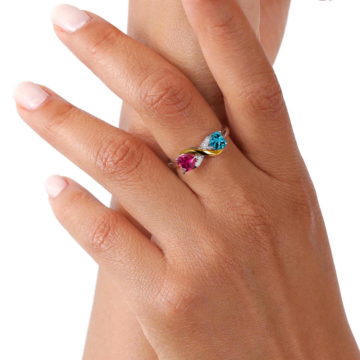 Gem Stone King 925 Sterling Silver and 10K Yellow Gold London Blue Topaz Red Created Ruby and White Lab Grown Diamond Women Ring (1.19 Cttw, Available In Size 5, 6, 7, 8, 9)