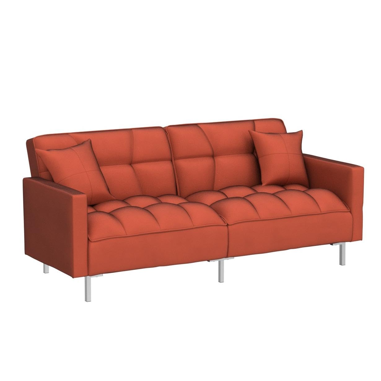 DEEF Linen Upholstered Modern Convertible Folding Futon Sofa Bed for Compact Living Space Apartment Dorm,Two Seat,Orange