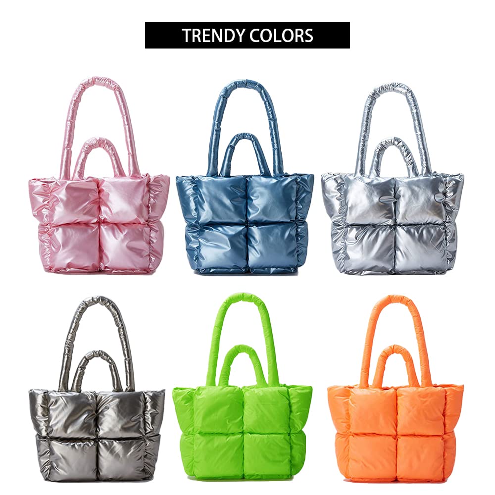 JBB Puffer Bag Women Puffy Tote Cotton Padded Designer Handbag Winter Soft Shoulder Bag Chic Purse Sliver