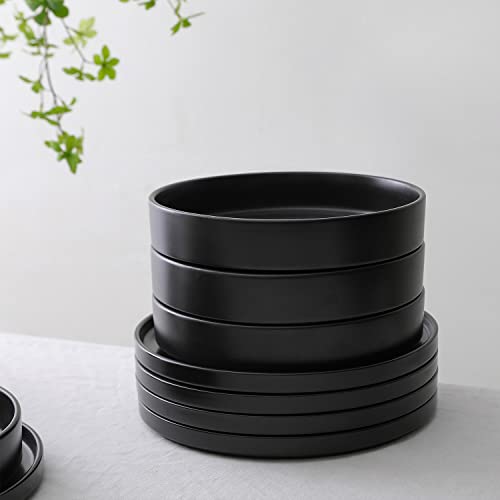 Stone Lain Celina Stoneware 12-Piece Dinnerware Set, Cereal and Pasta Bowls, Black, Coupe