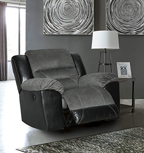 Signature Design by Ashley Earhart Faux Leather Manual Rocker Recliner, Gray