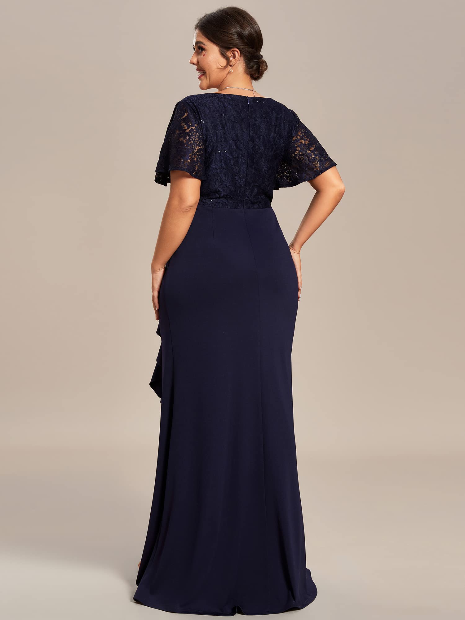 Ever-Pretty Plus Women's Plus Size Lace Top Lotus Leaf Hemline Bodycon Maxi Mother of The Groom Dresses Navy Blue US24