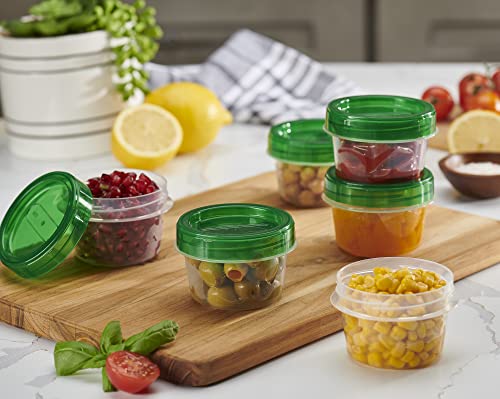 PLASTICPRO 6 Pack Twist Cap Food Storage Containers with Green Screw on Lid- 4 oz Reusable Meal Prep Containers - Small Freezer Containers Microwave Safe Green Plastic Food Storage