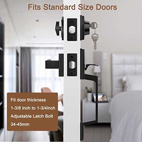 Tionzion Front Door Handle, Single Cylinder Handleset with Deadbolt and Lever Door Handles for Exterior Door, Reversible for Right and Left-Handed, Entry Door Lock Set Matte Black Finish