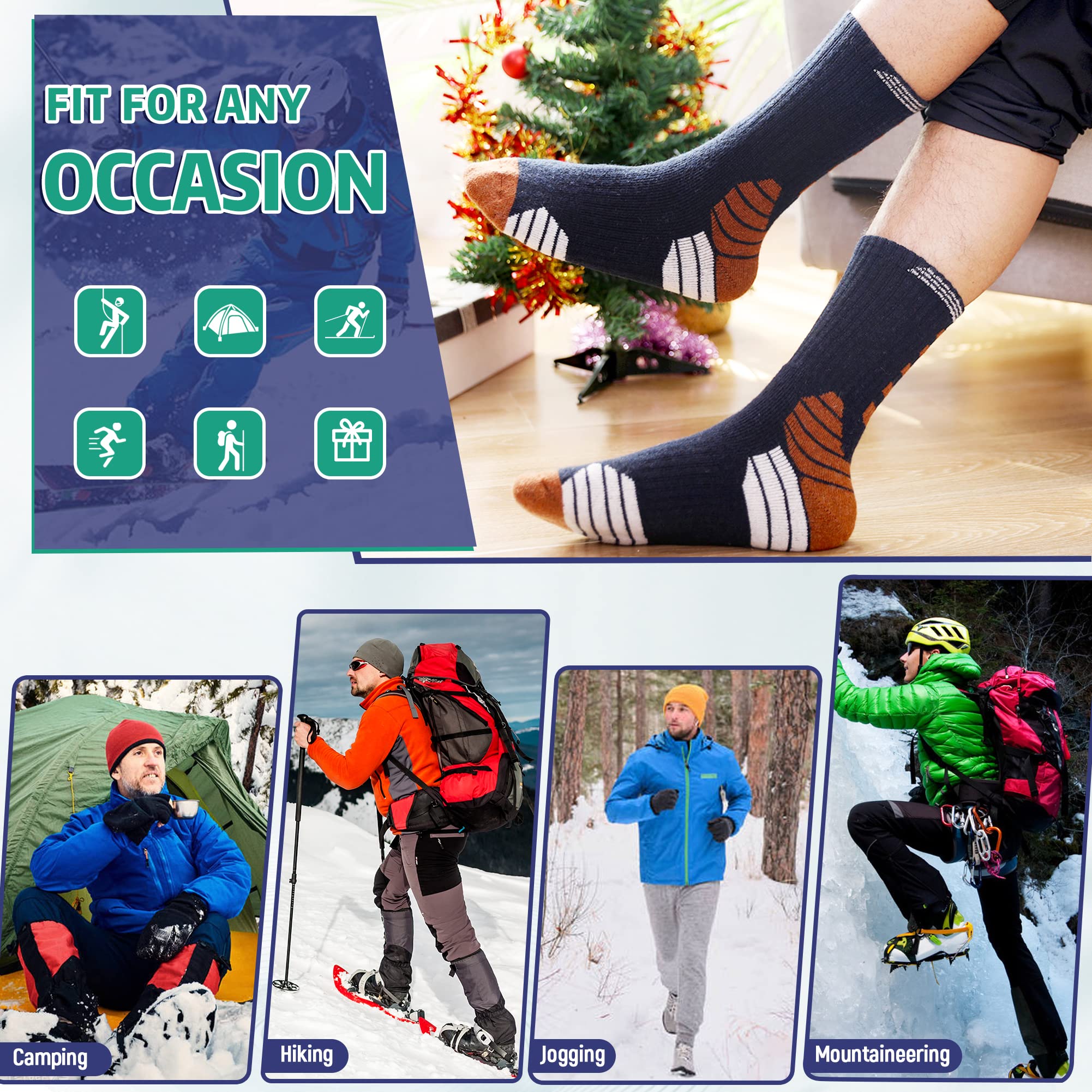 Eyean Mens Hiking Socks Merino Wool Winter Thick Thermal Warm Boot Cozy Cushion Work Socks 5 Pairs (Multicolor A)