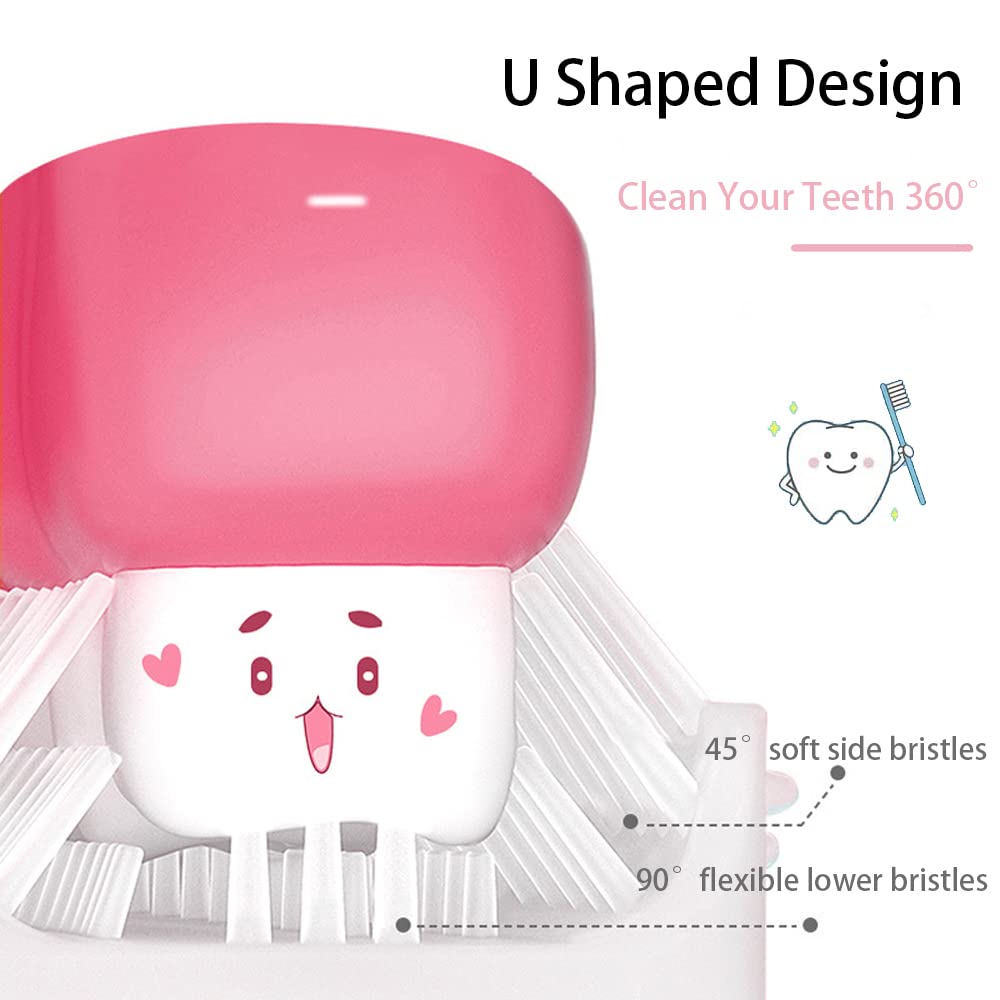 Kids Toothbrushes,U Shaped Whole Mouth Silicone TeethBrush Replacement Heads,U Shaped Toothbrush Kids Age 2-6(Green,Pink)(4pcs)