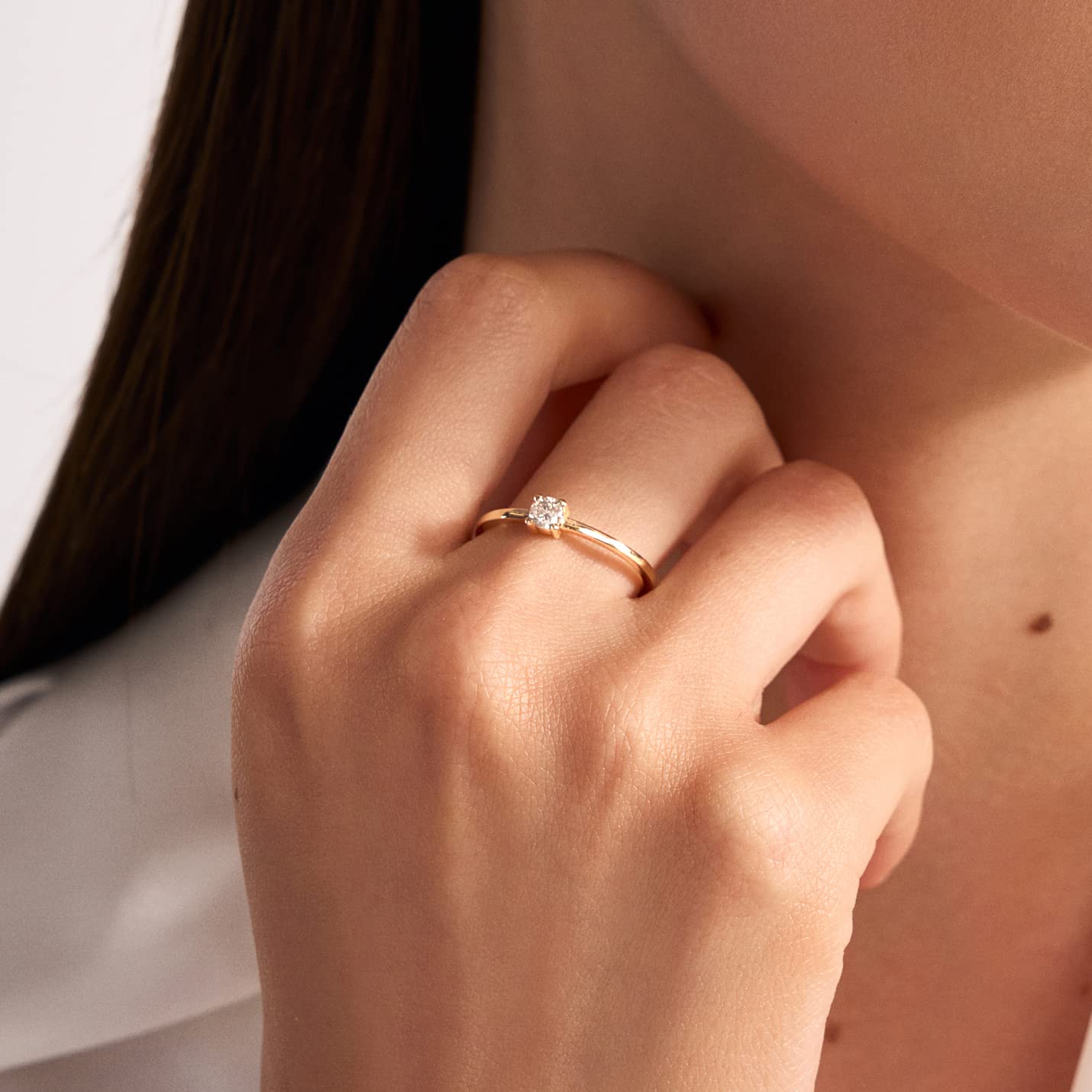 GELIN 14k Solid Gold Diamond Solitaire Ring - Size 5