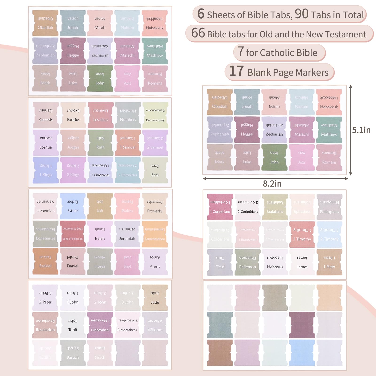 EOOUT Bible Tabs, 90 Tabs, Morandi Laminated Bible Tabs for Women and Men, Bible Book Tabs, Testament Bible Index Labels, Morandi Aesthetic Bible Journaling Study Supplies Accessories