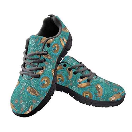 Howanight Cute Sea Otter Womens Lace Up Trail Running Shoes Hiking Tennis Shoes for Women Lightweight Ladies Walking Sneakers Size 8.5