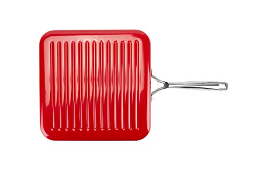 EaZy MealZ Square Non-Stick Grill Pan for Stove, Light weight, Perfect Grill Marks, Oven Safe up to 500 Degrees, Extra Large, 12" Red