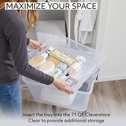 Rubbermaid 71 Qt. Cleverstore Clear Bundle with Tray Inserts, Pack of 4, Clear Plastic Storage Bins with Built-In Handles to Maximize Storage, Great for Large and Small Items