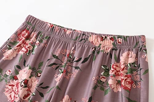 Vozanet Women's V Neck Sexy Pajama Sets Capri Sleepwear Floral Elegant Nighty 2PCS Plus Size S-3XL, Florals-Brown, XX-Large