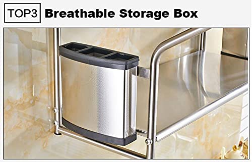 INTBUYING 2 Layer Microwave Oven Wall Mount Shelf Stainless Steel Kitchen Storage Organization with Removable Hooks