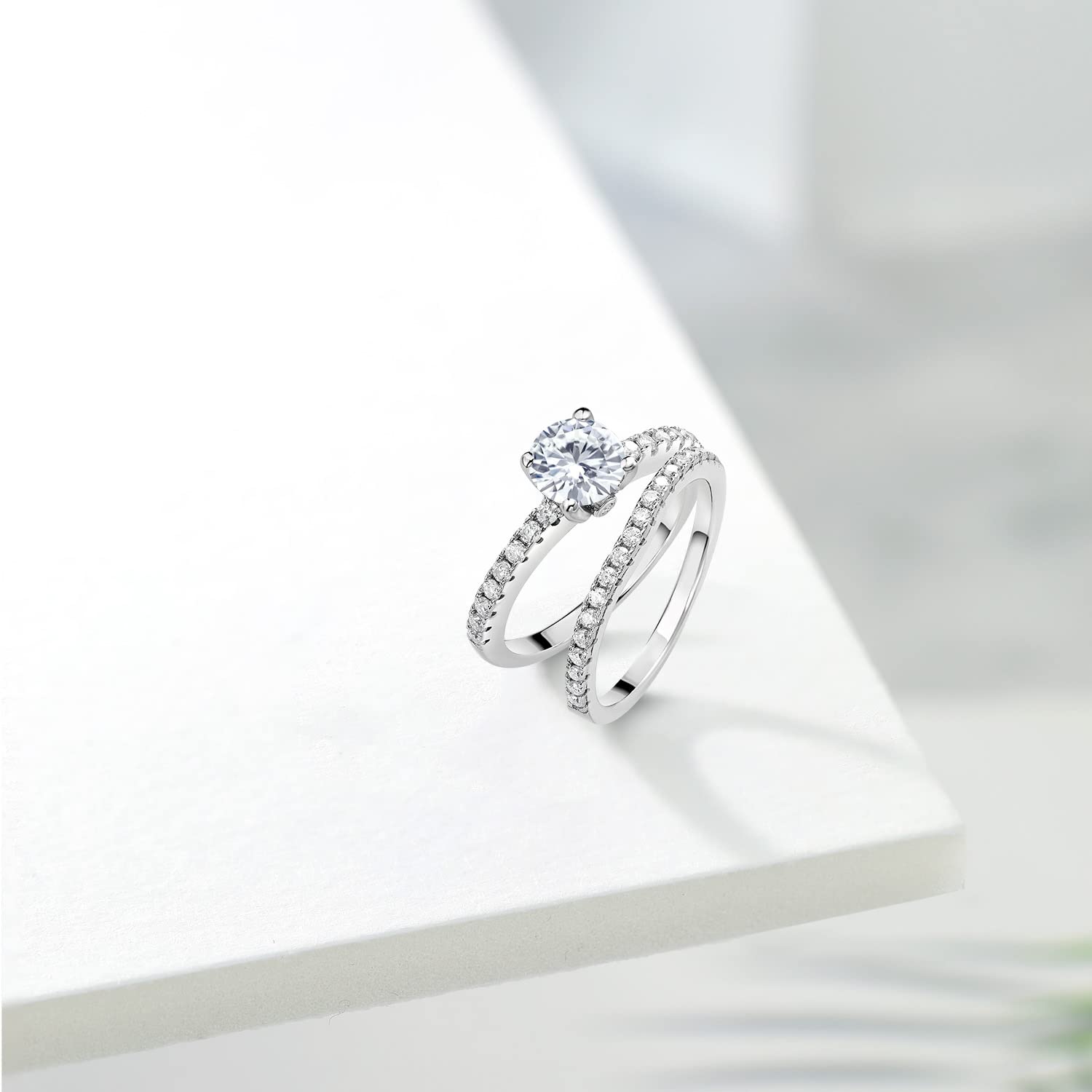 Gem Stone King 925 Sterling Silver White Moissanite Wedding Engagement Band Bridal Set Ring For Women (1.29 Cttw, Gemstone, Available In Size 5, 6, 7, 8, 9)