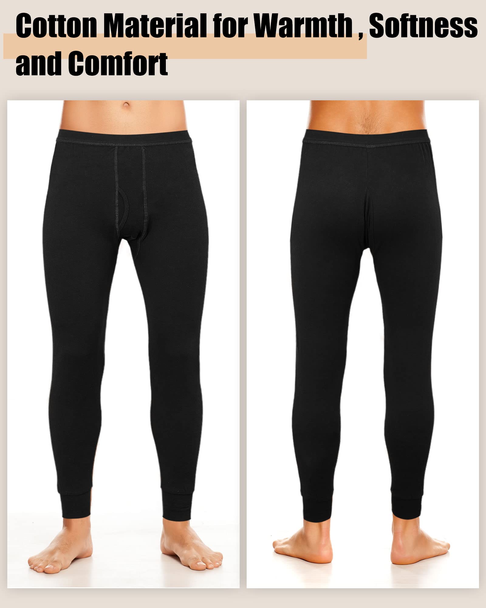 Jecery 4 Pcs Lightweight Men's Thermal Underwear Pants Warm Long Johns Leggings Base Layers Bottoms Winter (Black Gray,Large)