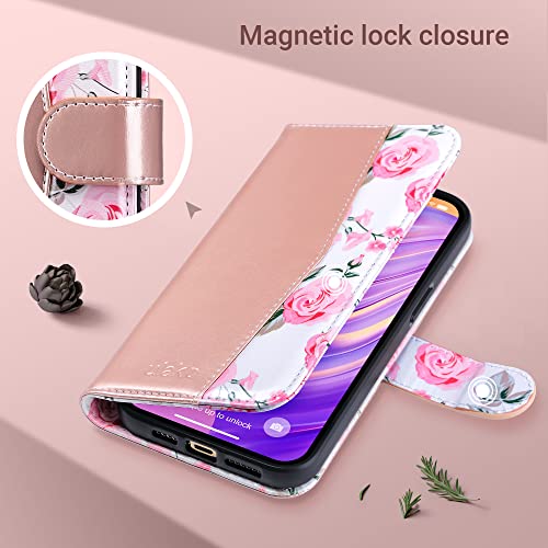 ULAK Compatible with iPhone 14 Pro Max Wallet Case for Women with Credit Card Holders, Designed Flip PU Leather Kickstand Shockproof Protective Cover for iPhone 14 Pro Max 6.7 inch 2022, Rose Gold