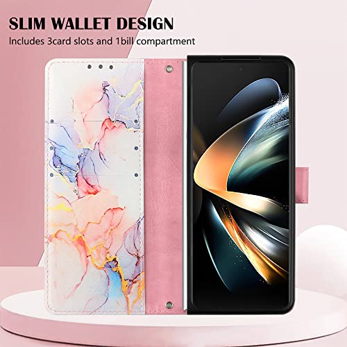 ONV Wallet Case for Samsung Galaxy Z Fold 3 5G- Premium Marble Painted Leather Flip Case Stand Card Slot Magnet with Silicone Shell Flip Cover for Samsung Galaxy Z Fold 3 5G[Marble] -White