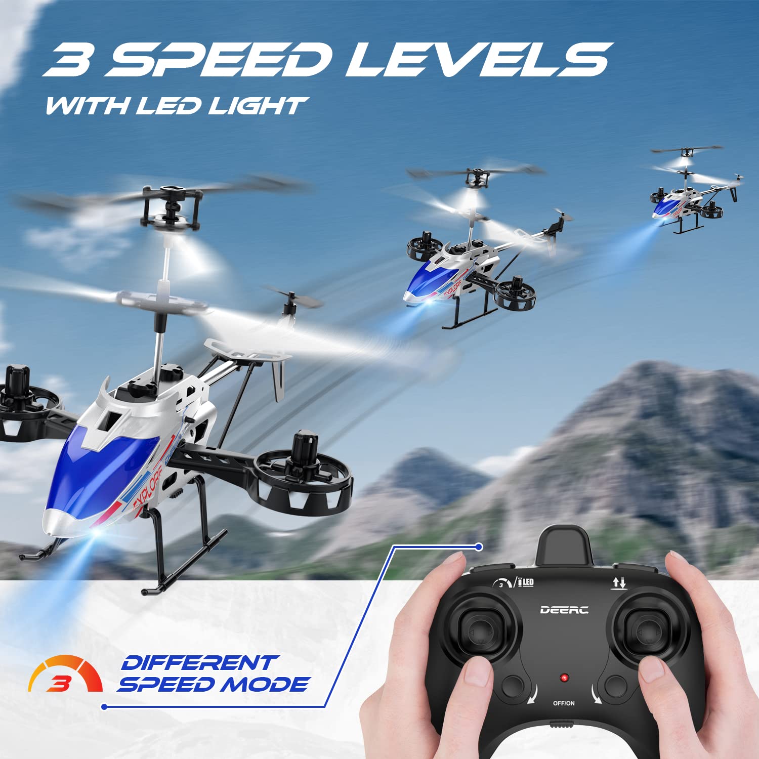 DEERC Remote Control Helicopter, 4.5CH Lateral Drift RC Helicopters W/Light, 22 Min Play, Altitude Hold, Gyroscope, 2.4GHz Toy for Beginner Boys Girls