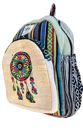 Gurkha Handmade Unique design Himalayan Hemp Backpack 13 IN Medium Hippie, Festival, Hiking & Tablet Laptop Backpack - Handmade In Mt. Everest Country Nepal