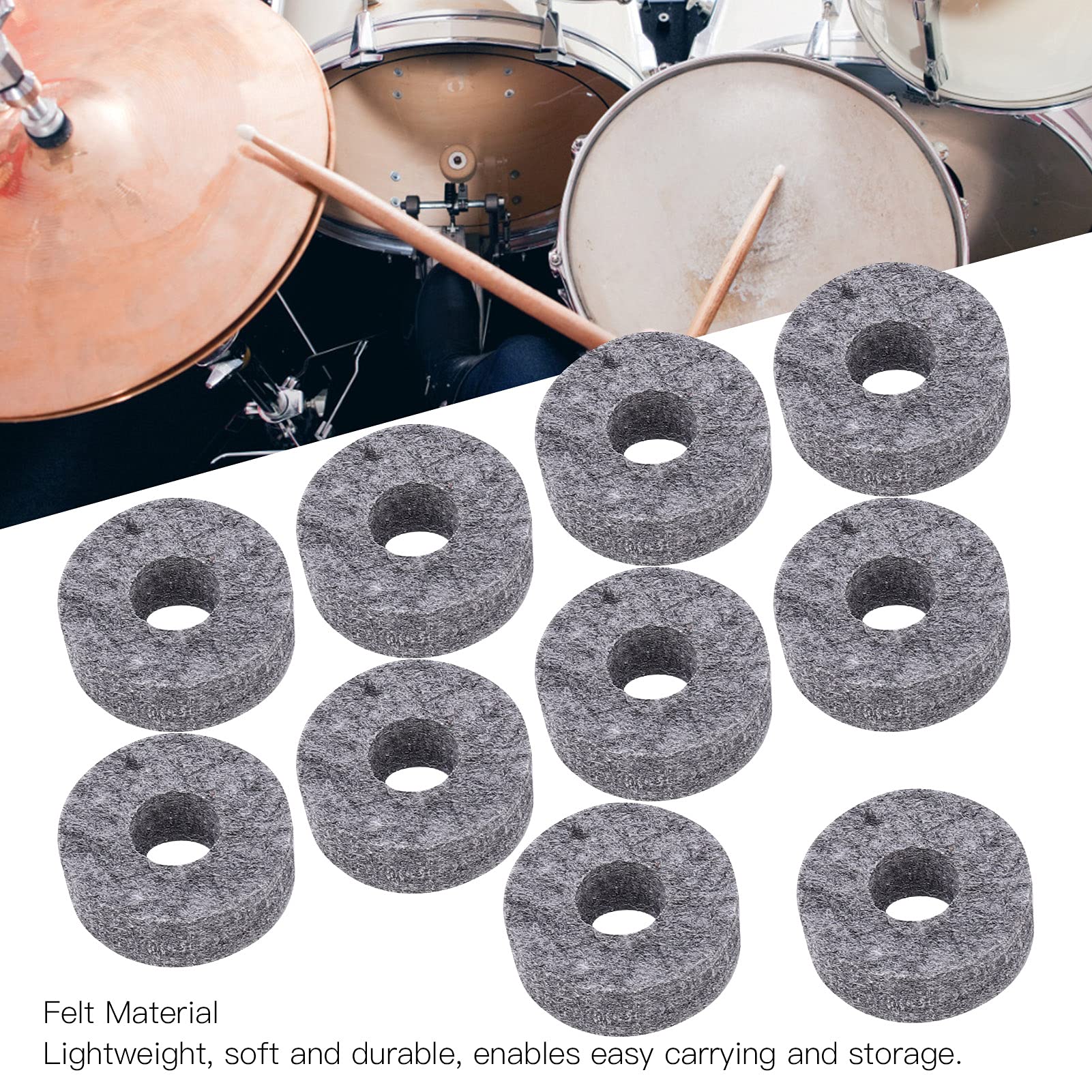 Hi Hat Felts Pad, Instrument Accessory Portable 10Pcs Drum Cymbal Felt Set for Playing