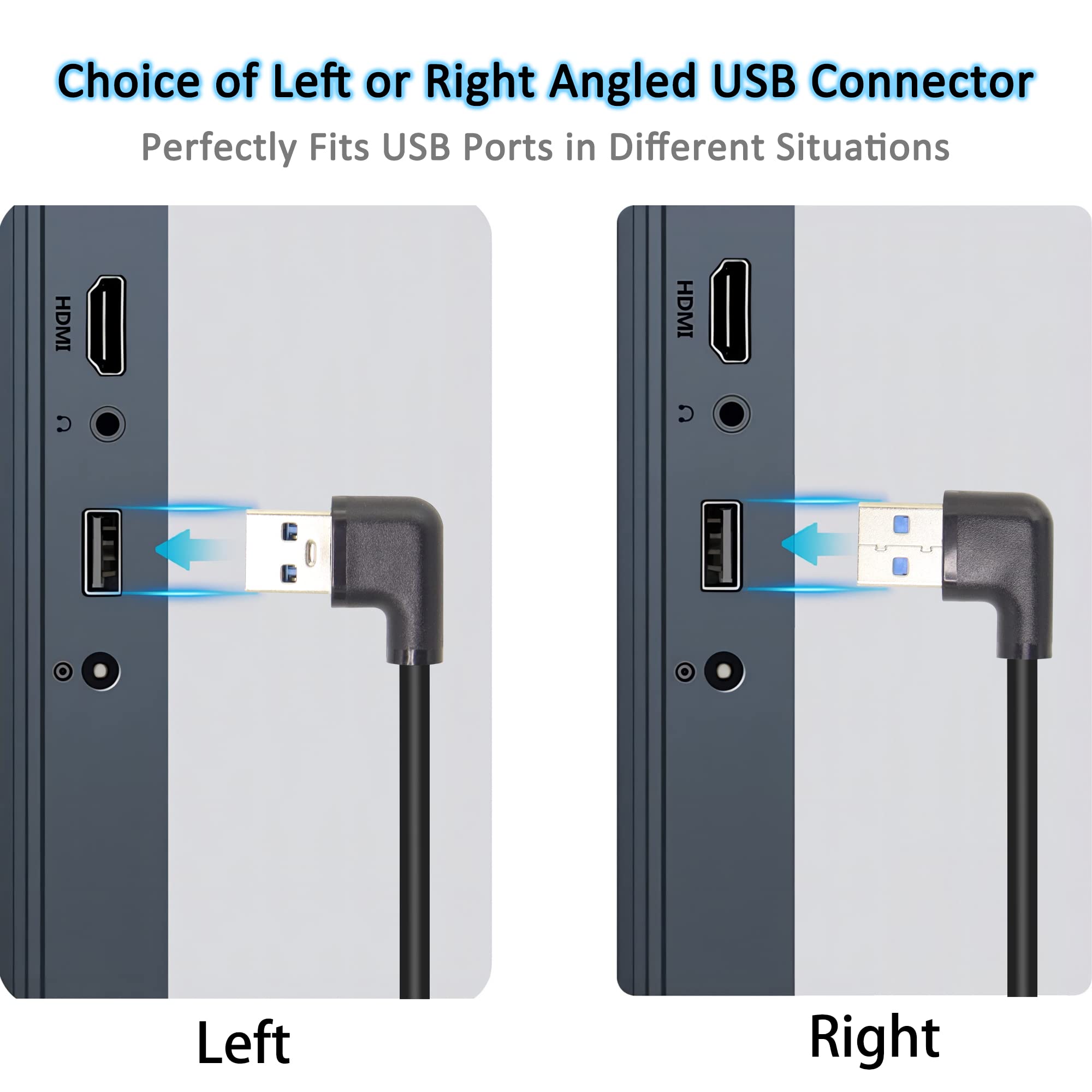 GELRHONR Right Left Angle USB 3.0 Extension Cable,SuperSpeed 90 Degree USB3.0 A Male to Female Super Fast 5Gbps Data Cord for Laptop TV USB Disk Mouse Hard Disk Camera -Black 3.3Ft/1M