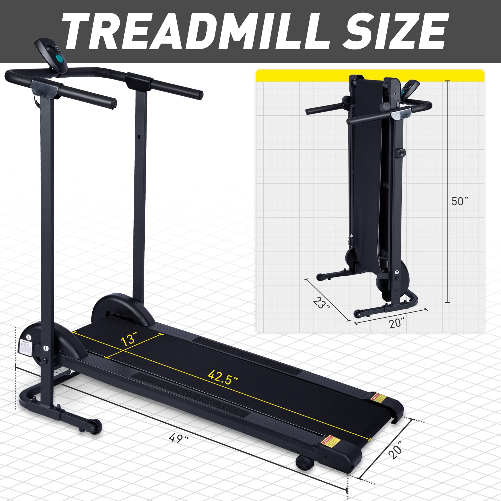 Folding Manual Treadmill, Foldable Under Desk Treadmills with Incline, Portable Compact Mini Walking Jogging Machine for Home, Small Space Apartment Exercise Equipment, 300 lb Capacity (Black)