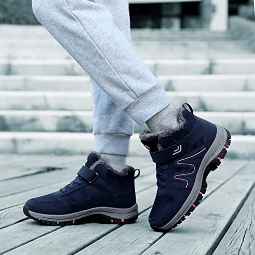FASDNENDYS Women Snow Boots Couple Models Women's Middle Aged and Elderly Hook Loop Plus Velvet Dancing Shoes Women Blue