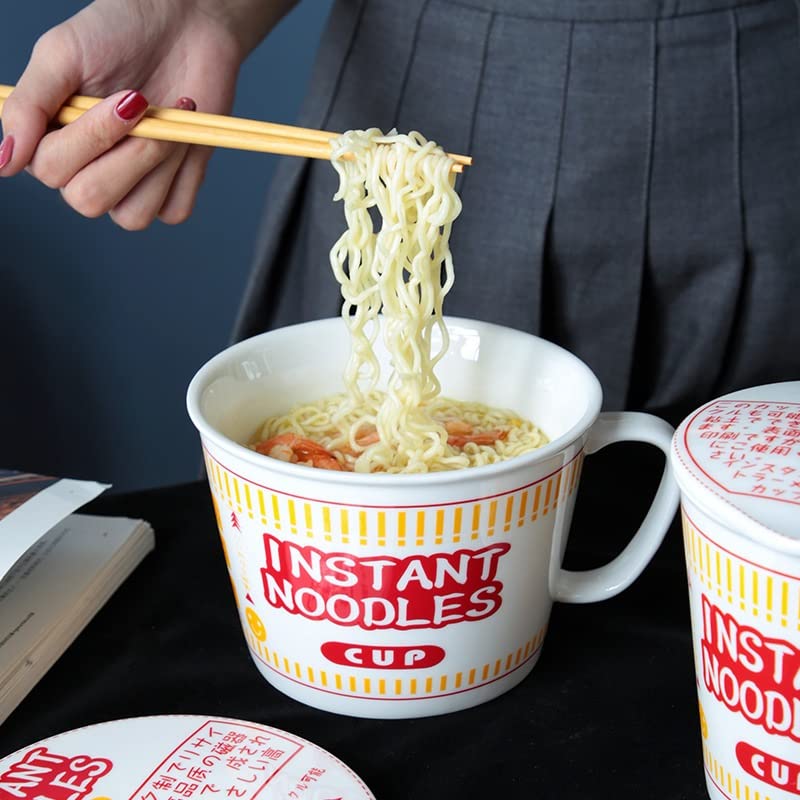 Hanghaijia Instant Noodle Bowl Ceramic with Cover, Creative Ramen Soup Bowl Mug Cover Student Lunch Box Bowl (Color : Red, Size : M)