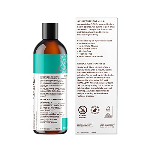 GuruNanda Coconut Oil Pulling with 7 Natural Essential Oils and Vitamin D, E, K2, Alcohol Free Mouthwash (Mickey D), Helps with Fresh Breath, Teeth Whitening, Gum Health (8 Fl. Oz x 3)