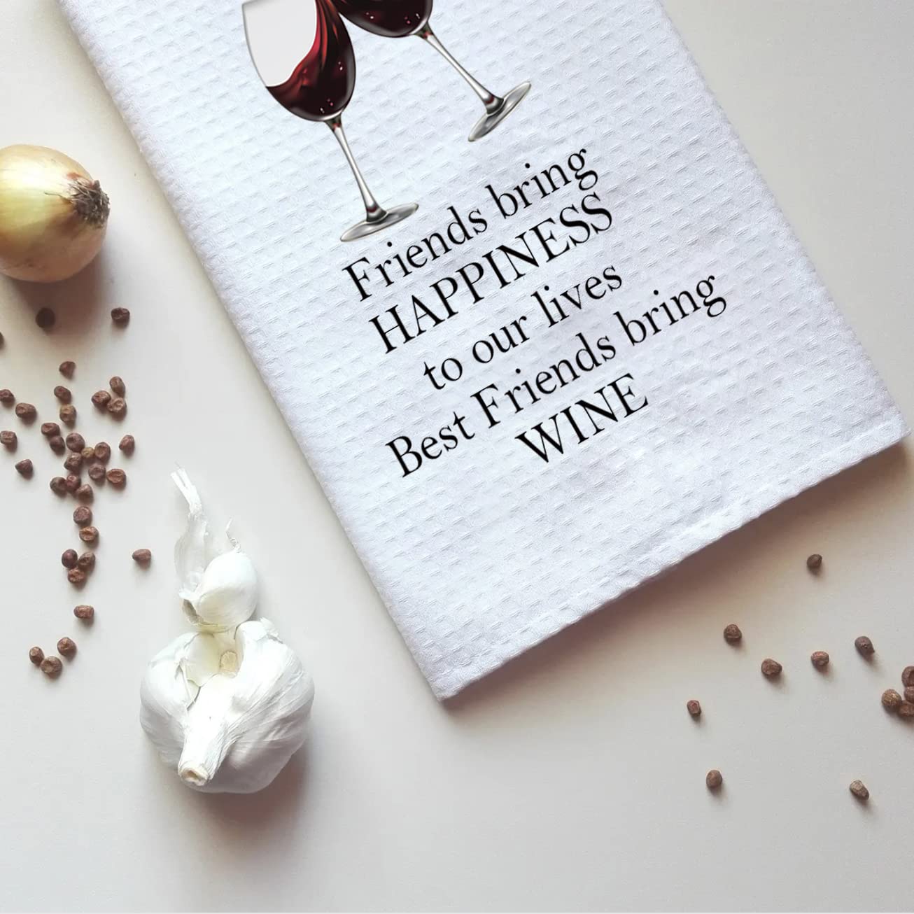 Funny Wine Friend Gift Best Friends Bring Wine Kitchen Towel Dish Towel (Friends Bring Wine Towel)