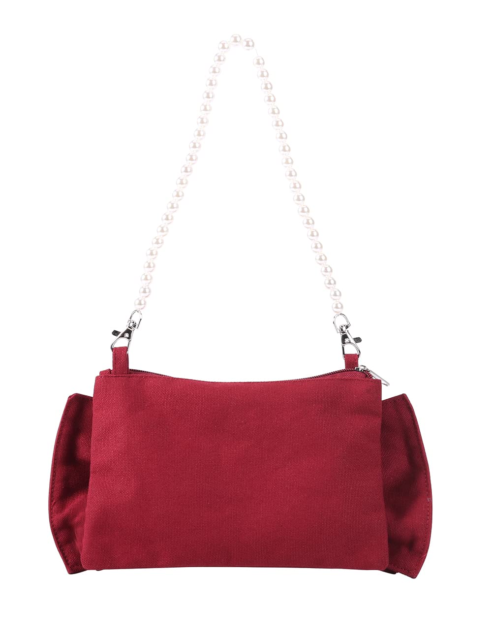 JENLING Red Bow Mini Shoulder Purse Clutch Bag for Women with Pearl Chain (Burgundy)
