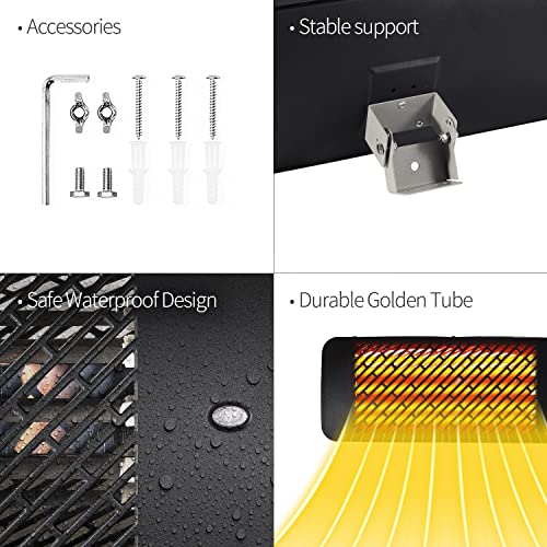 HUMSURE Electric Quartz Tube Wall Mount Infrared Patio Heater 1500w, Waterproof And Lightweight For Dining Room, Patio, Backyard, Garage And Deck, Standard, Black