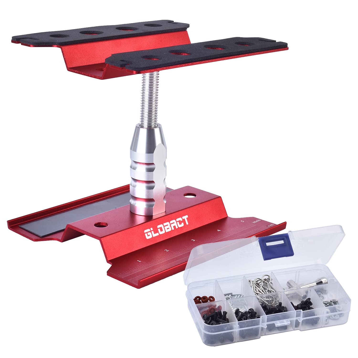 Globact Aluminum Alloy RC Car Repair Work Stand Hobby Tool Set 360 Degree Rotation Lift Or Lower and 270PCS RC Screws Kit Repair Tool Box for 1/8 1/10 1/12 1/16 1/18 RC Car Truck Buggy