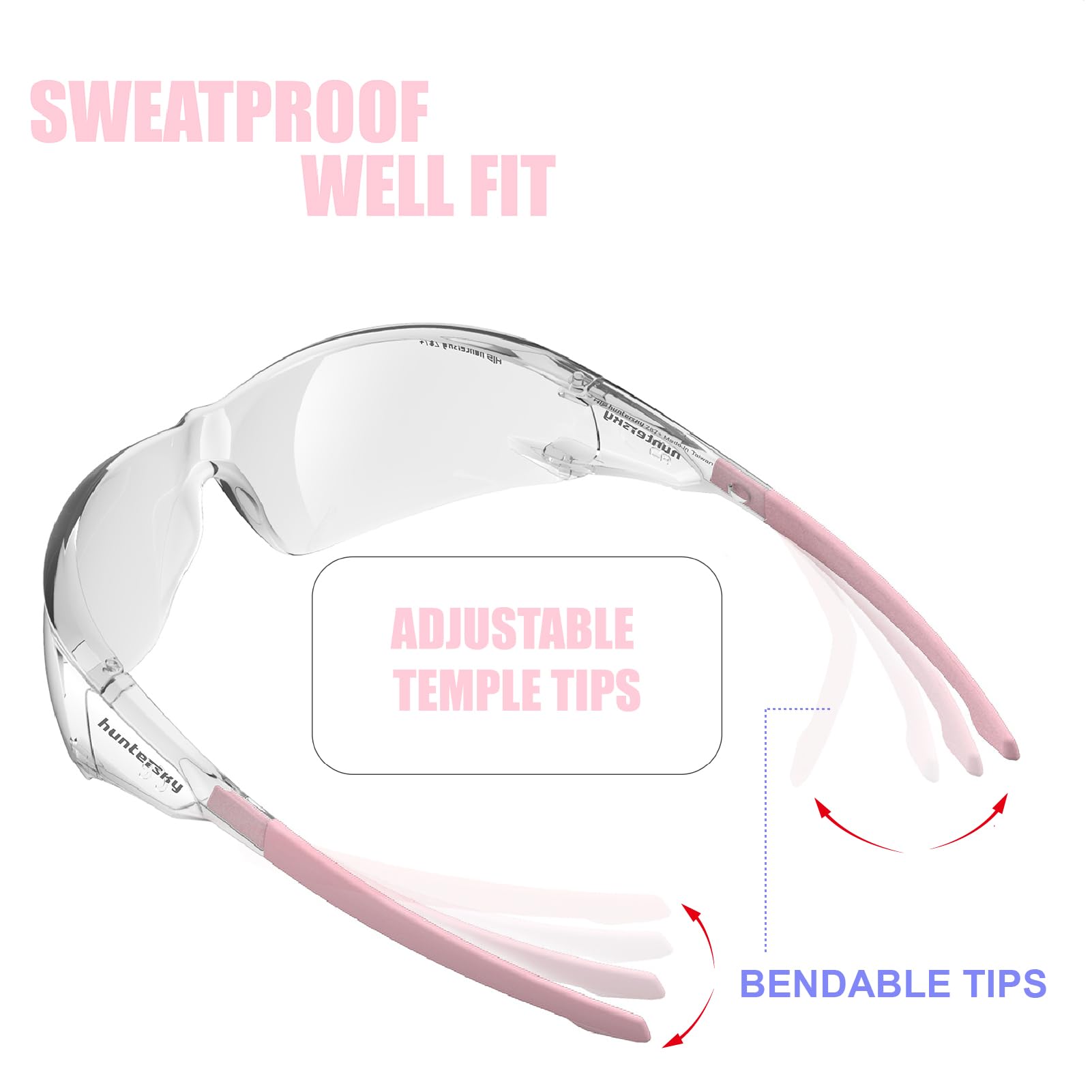 HUNTERSKY HTS S239 Protective Clear pink Small Safety Glasses women youth protecting eyes from wind dust proof night bike riding cycling running