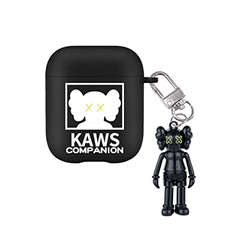 ZONOQX Compatible with Airpod 1/2 case ďźFashion Frosted TPU Shockproof case with Funny Keychain for Airpod 1/2 Suitable for Men and Wome . (Black-Faced Bear)
