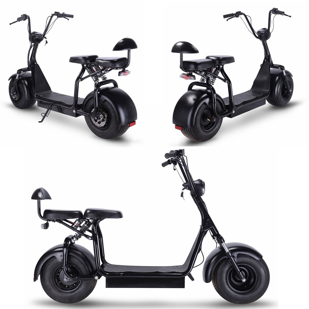 Electric 60V 1000W Fat Tire Scooters,Adult Citycoco with 2 Seat Power Scooter WERCS Battery Certificate,Key Start and Power Display (Cool Black)